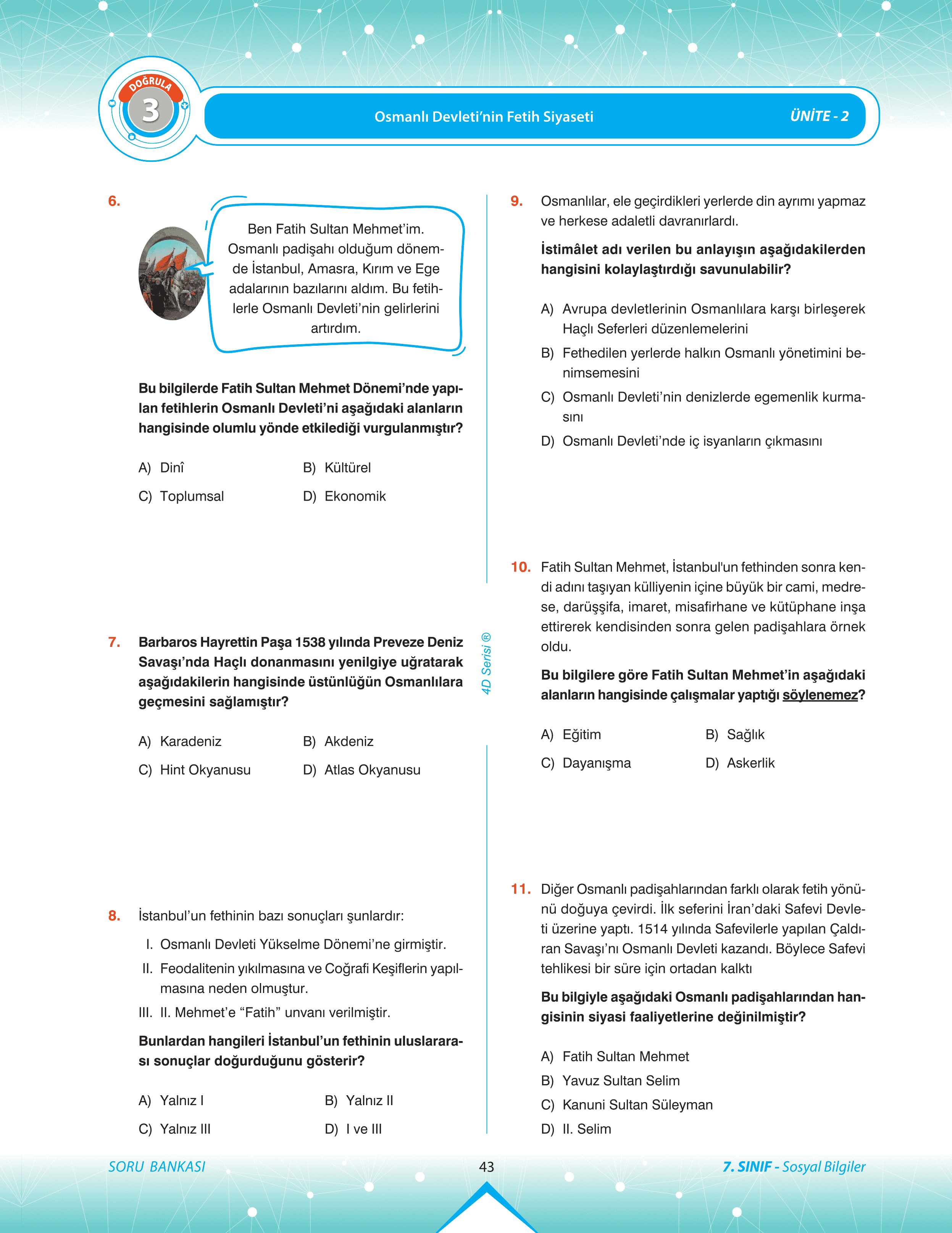 7. Sınıf Sosyal Bilgiler Soru Bankası | Atom Yayınları